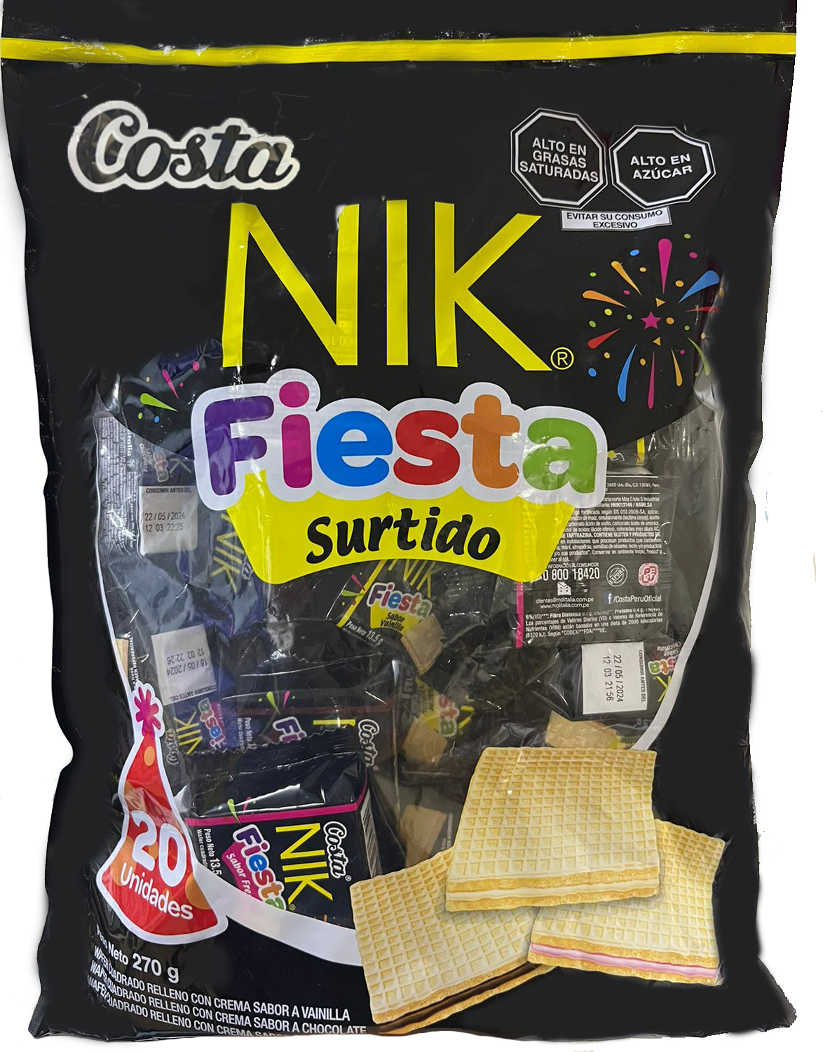 WAFER NIK FIESTA SURTIDO X20UND X270gr - Candyland Perú